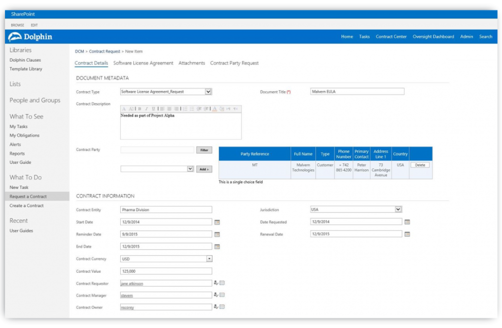 Dolphin Contract Manager For Microsoft SharePoint